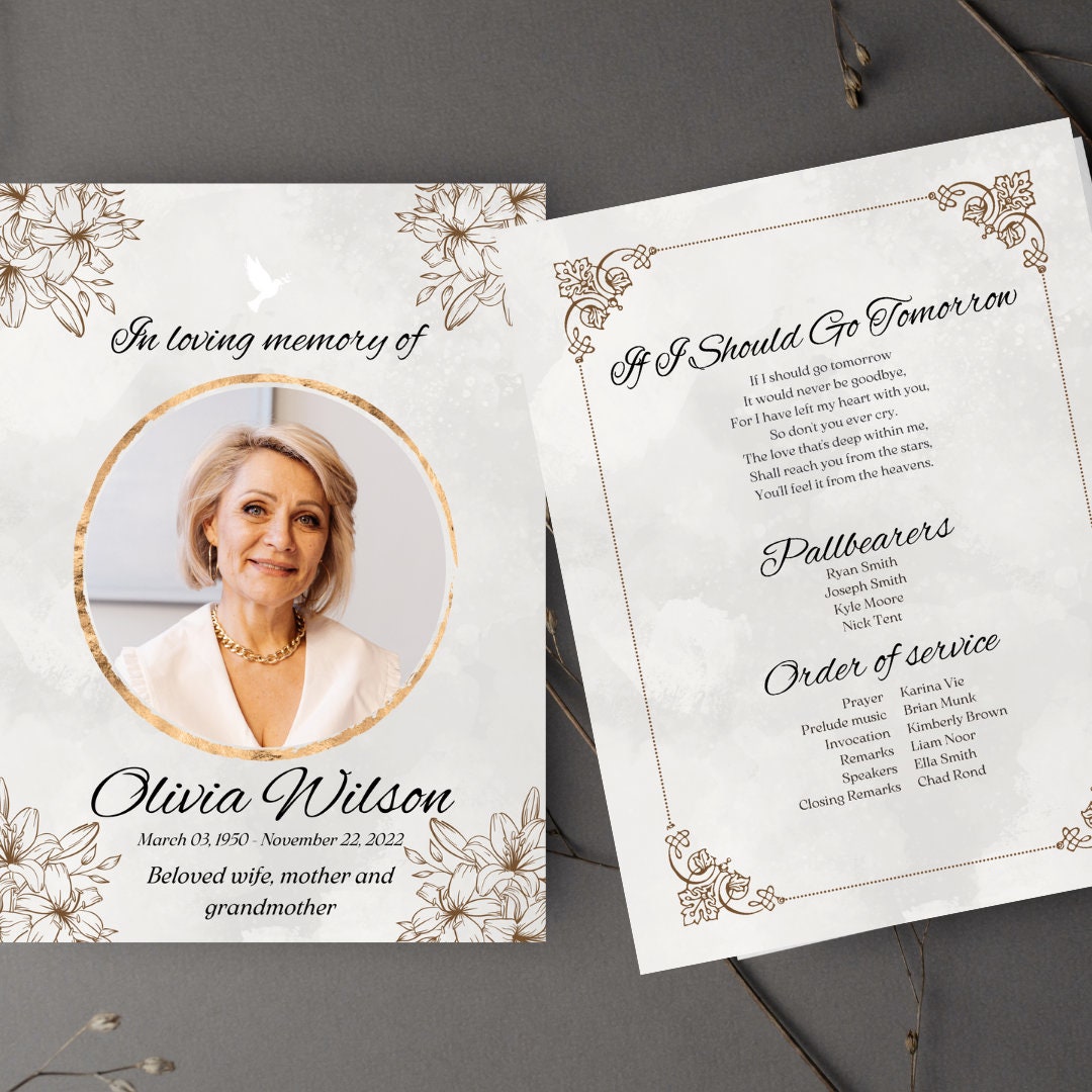Funeral Program, Memorial Digital Template, Instant Download ...