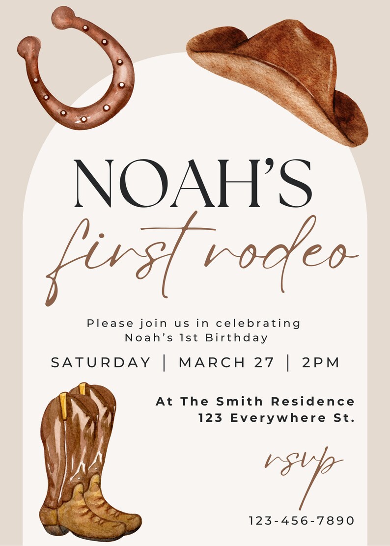 First Rodeo Birthday Party Invitation, Cowboy Theme Invite, Southern ...