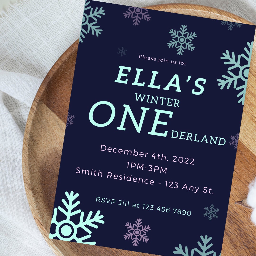 Winter Theme First Birthday Invitation, Winter Onederland Invite ...