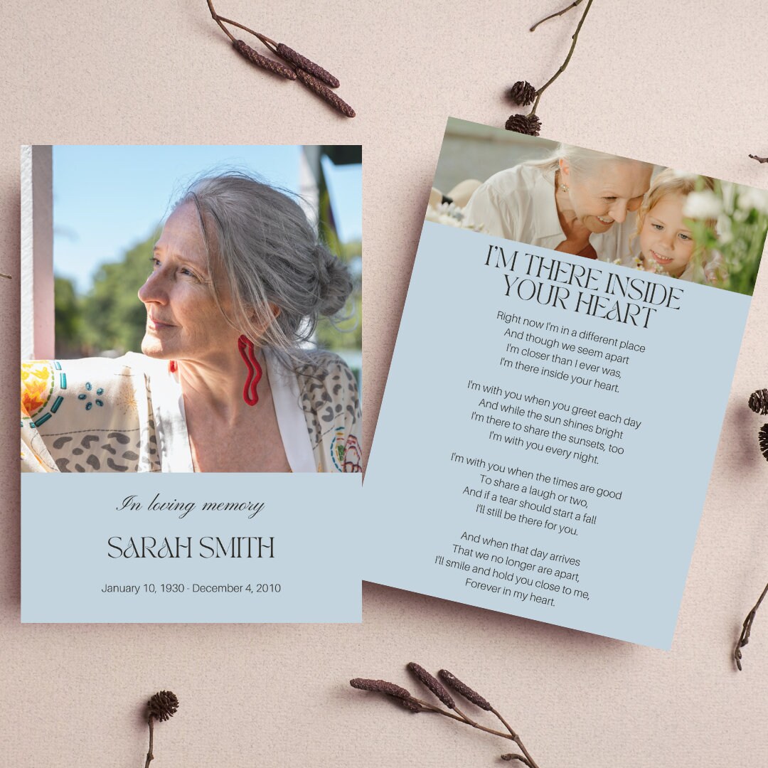 Funeral Poem Card Template, Digital Funeral Program, Editable Prayer ...