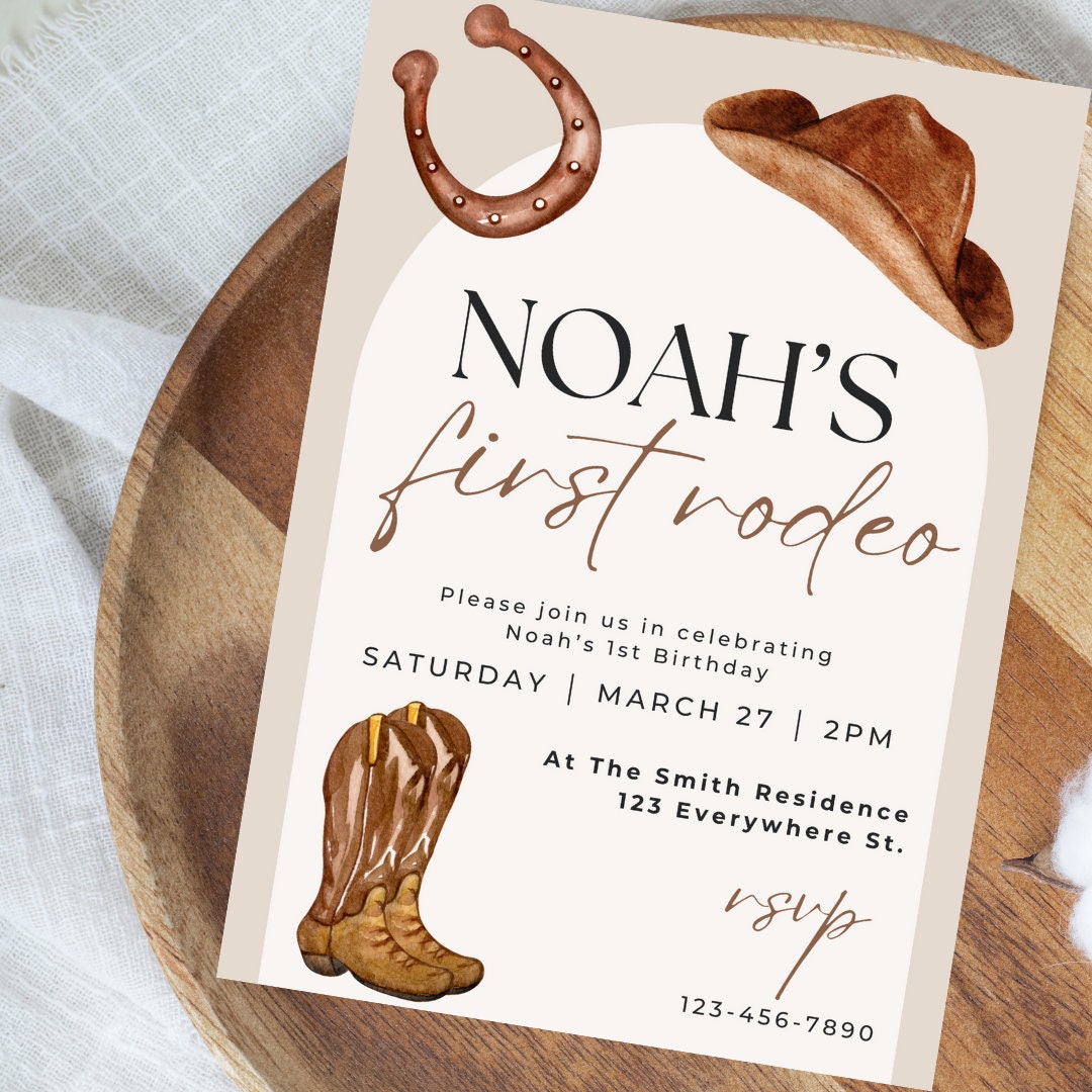 First Rodeo Birthday Party Invitation, Cowboy Theme Invite, Southern ...