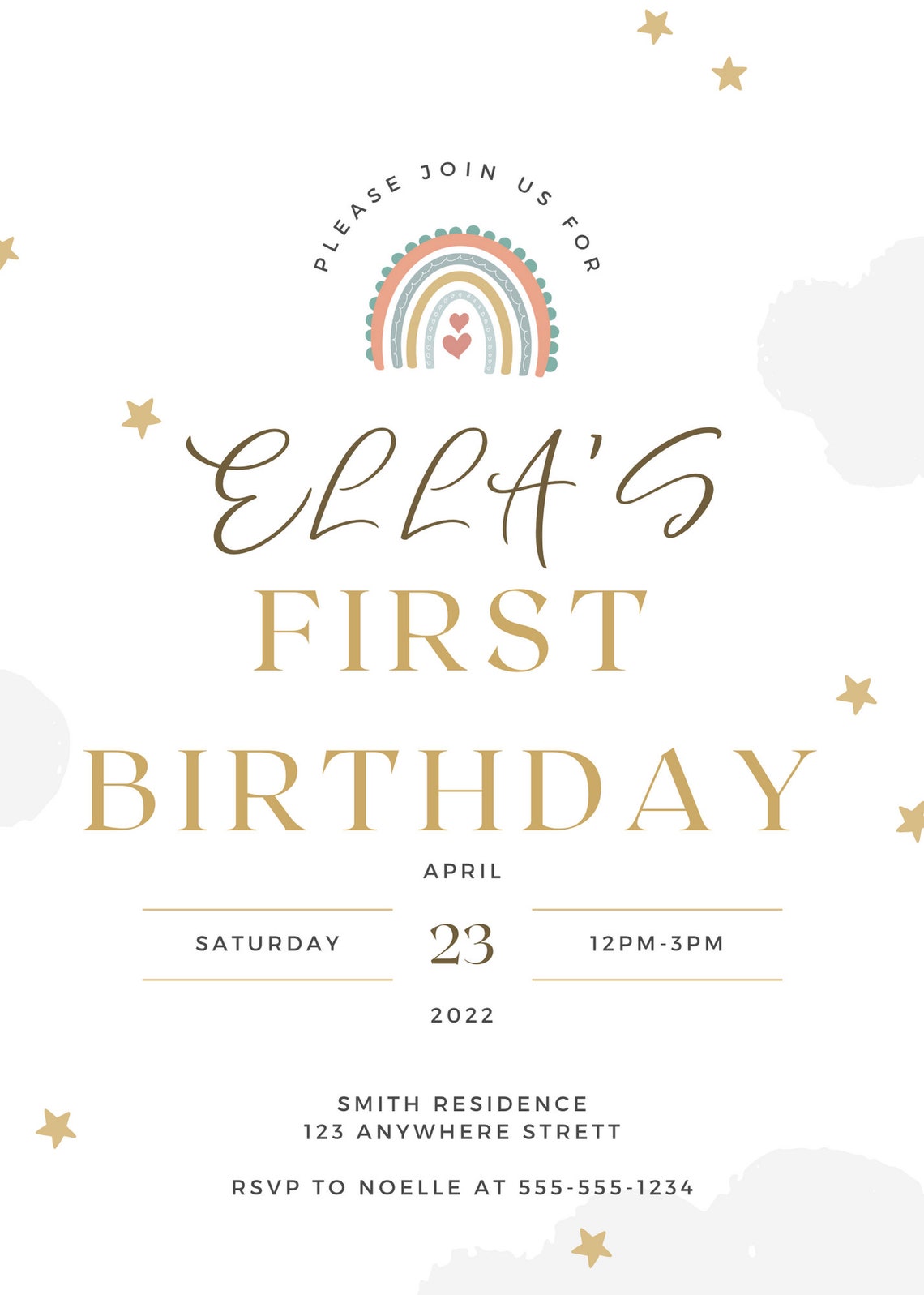Rainbow Birthday Party Theme Invitation, 1st Birthday Invite, Girl ...