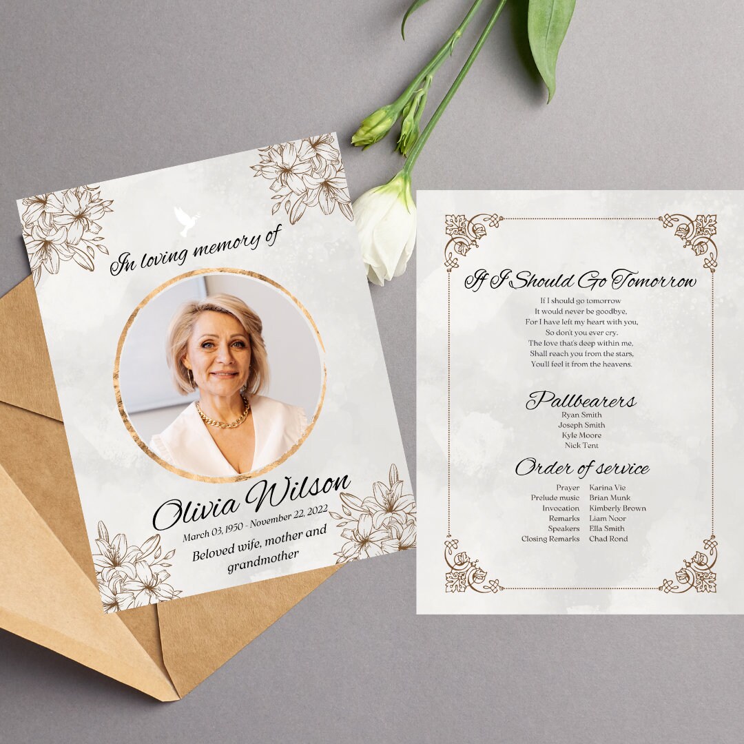 Funeral Program, Memorial Digital Template, Instant Download ...