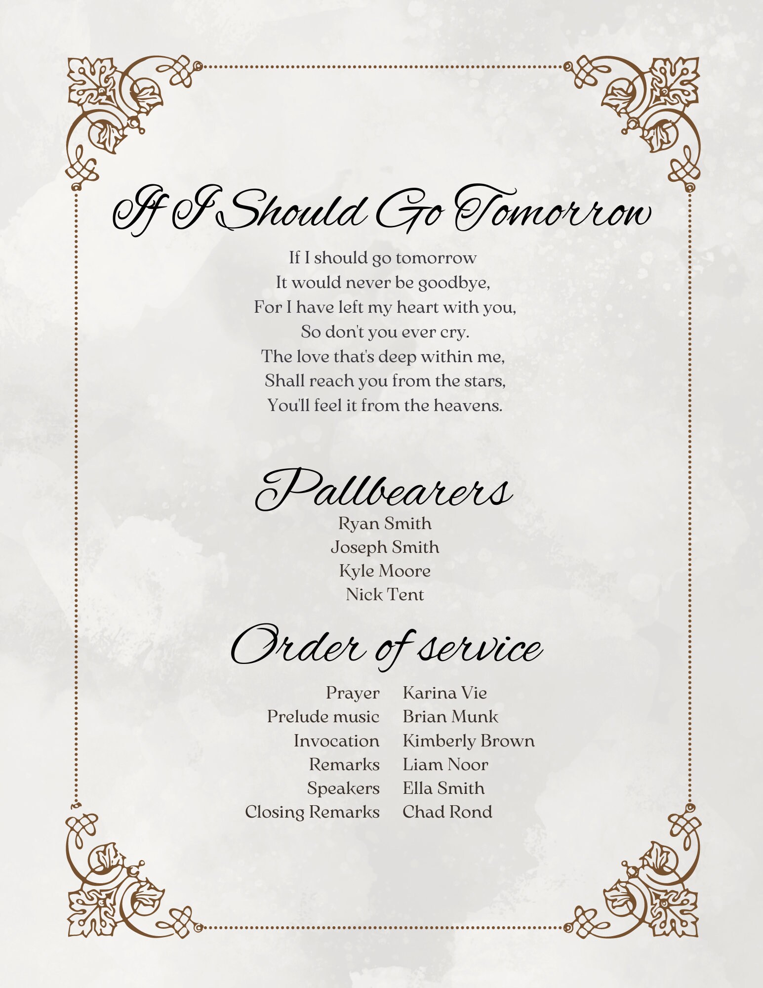 Funeral Program, Memorial Digital Template, Instant Download ...