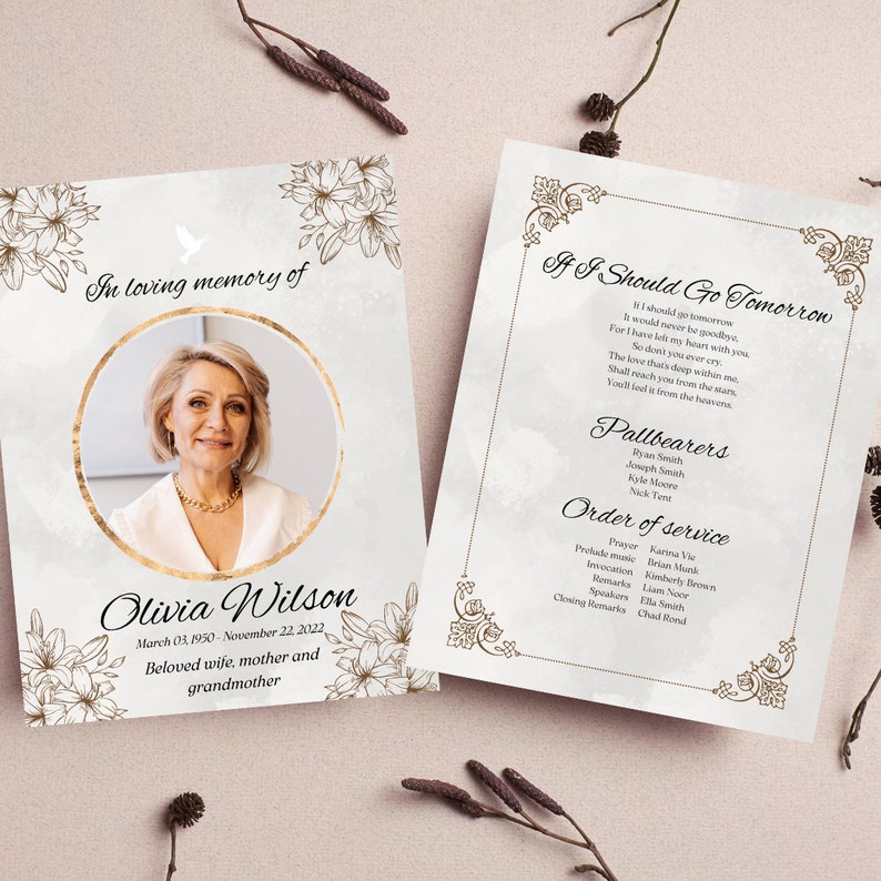 Funeral Program, Memorial Digital Template, Instant Download ...