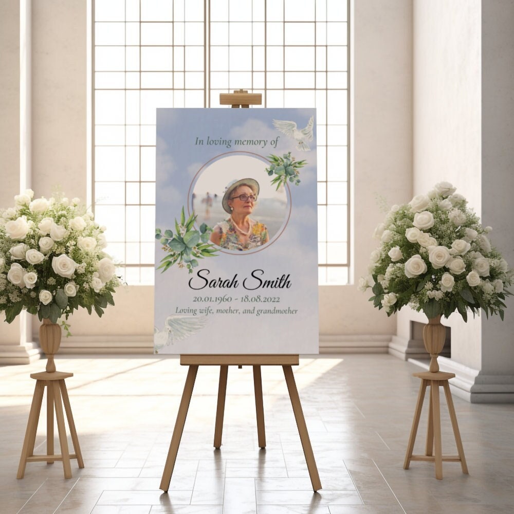 Memorial Service Sign, Digital Template Funeral Poster, Funeral Welcome ...