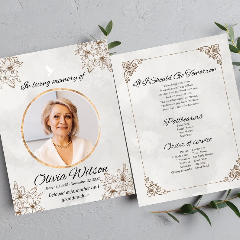 Funeral Program, Memorial Digital Template, Instant Download ...
