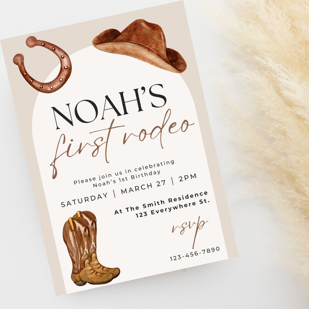 First Rodeo Birthday Party Invitation, Cowboy Theme Invite, Southern ...