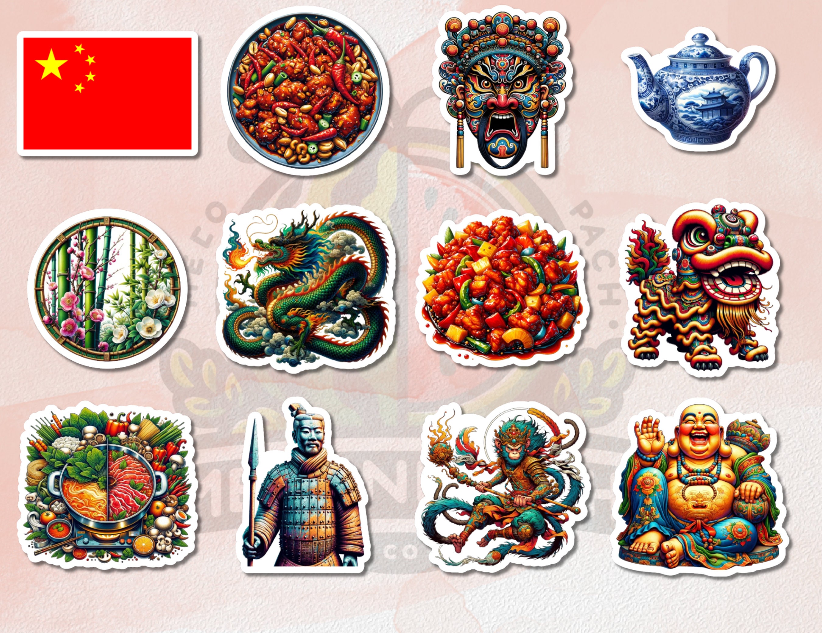 Chinese Themed Stickers, 24 Pack, Illustration, Great for Water Bottles ...