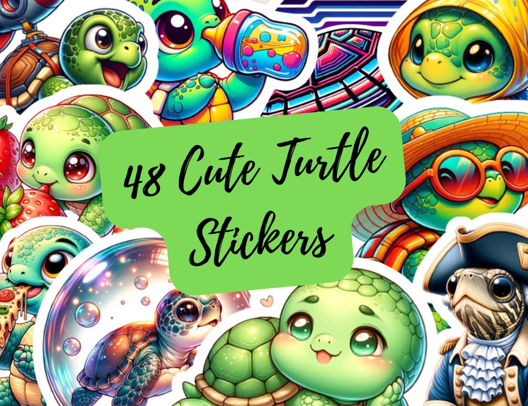 Cute Turtle Stickers, 6-48 Stickers, Illustration, Great for Water ...