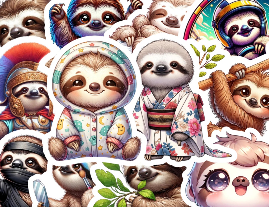 Cute Sloth Stickers, 24 Pack, Illustration, Great for Water Bottles ...