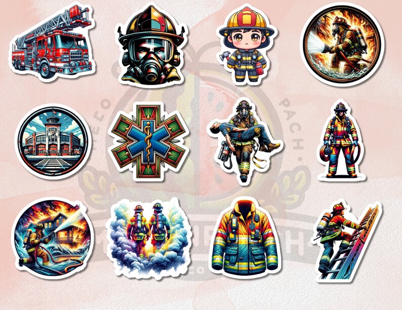 Firefighter Themed Stickers, 24 Pack, Illustration, Great for Water ...