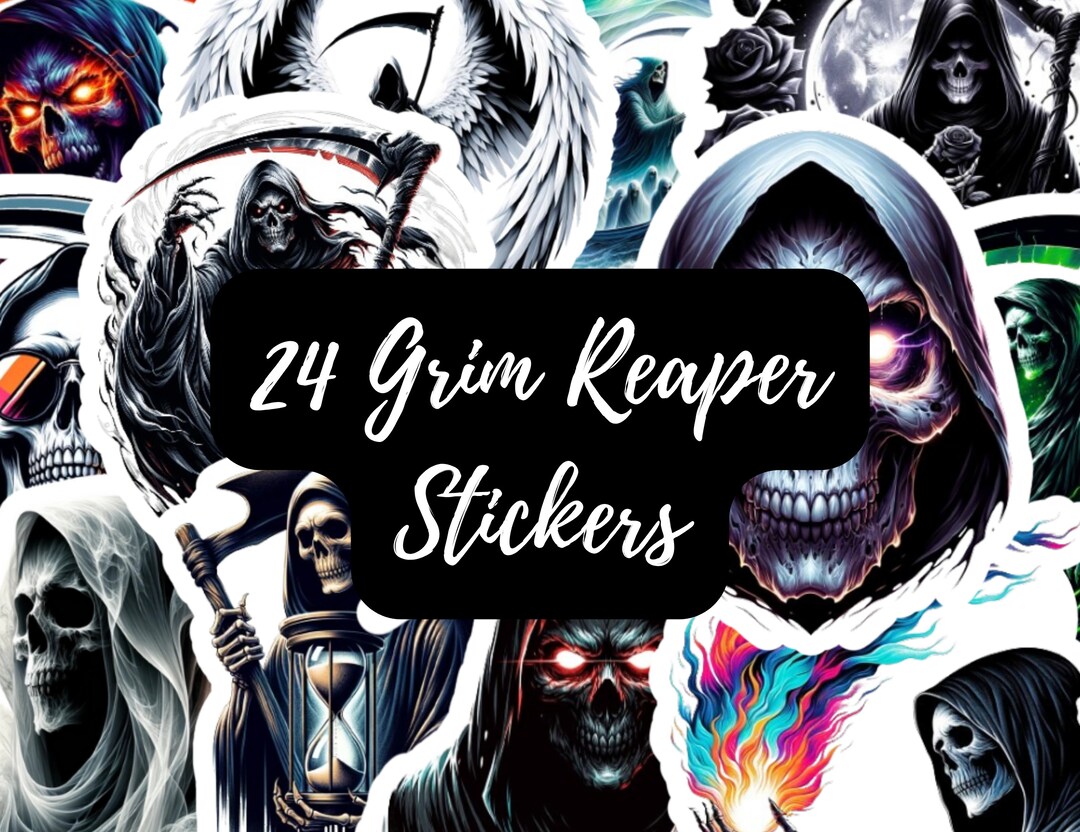 Grim Reaper Stickers, 24 Pack, Illustration, Great for Water Bottles ...