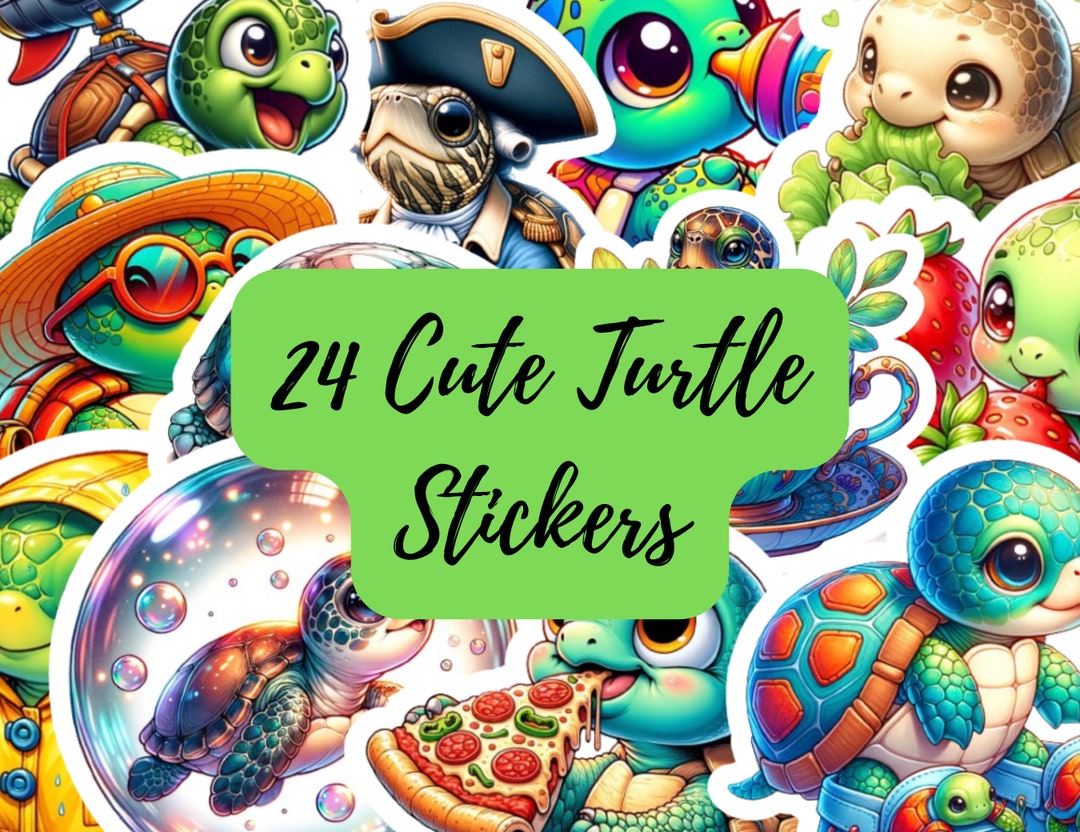 Cute Turtle Stickers, 24 Pack, Illustration, Great for Water Bottles ...