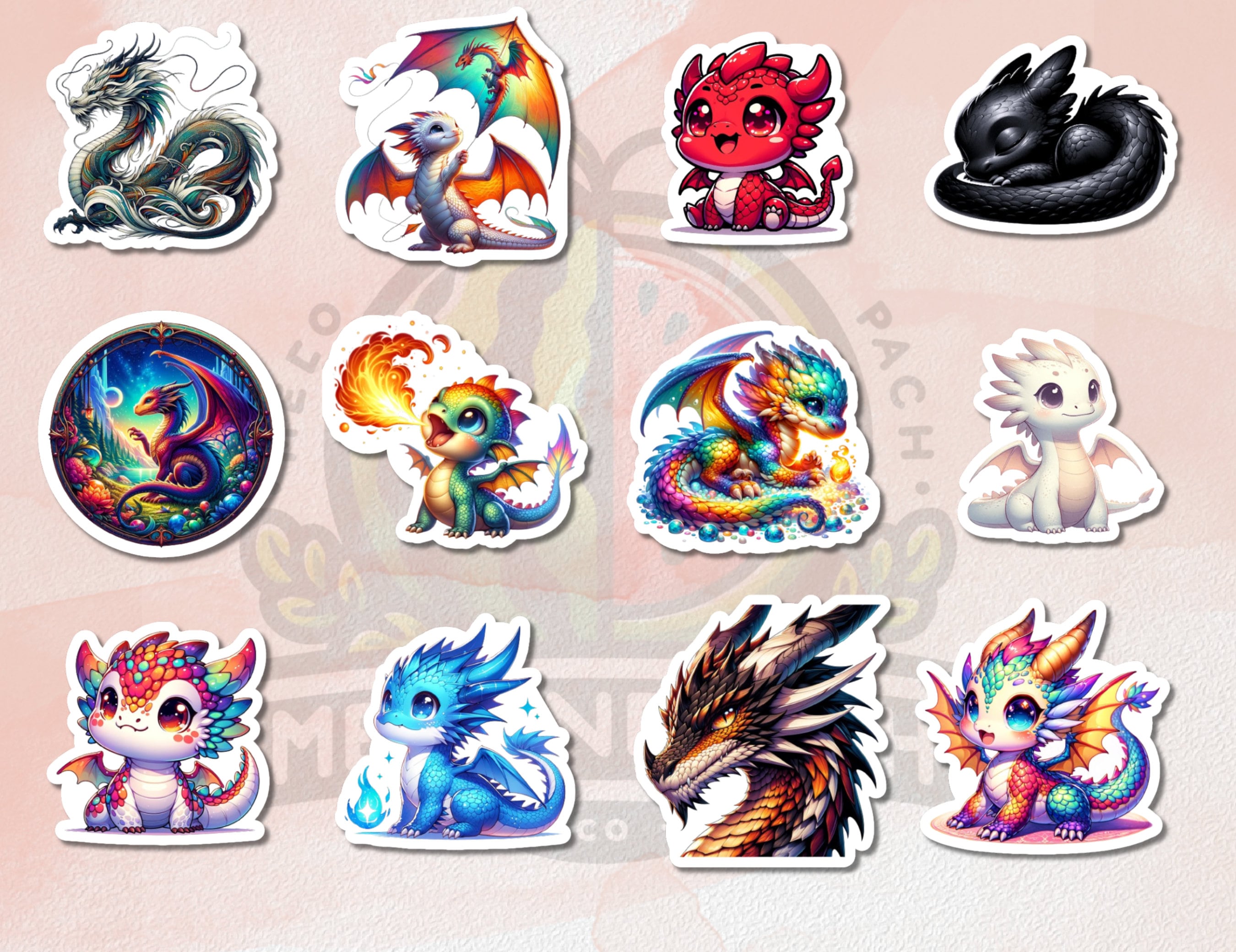Cute Dragon Stickers, 24 Pack, Illustration, Great for Water Bottles ...
