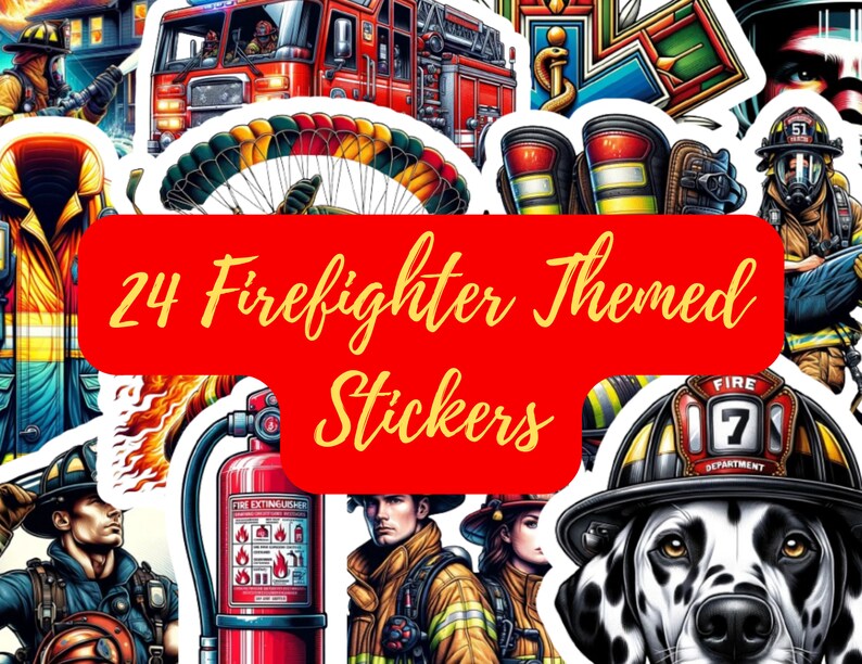 Firefighter Themed Stickers, 24 Pack, Illustration, Great for Water ...