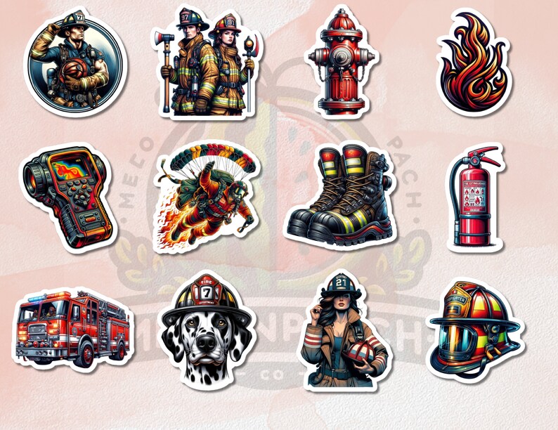 Firefighter Themed Stickers, 24 Pack, Illustration, Great for Water ...