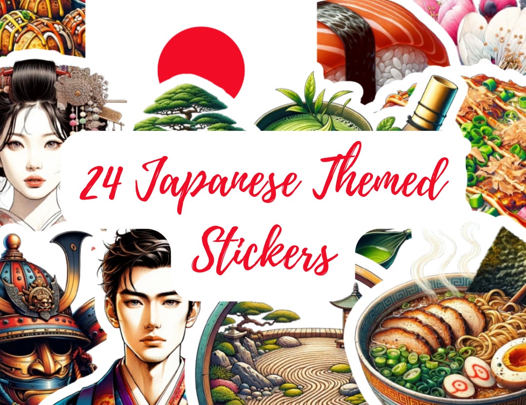 Japanese Themed Stickers, 24 Pack, Illustration, Great for Water ...