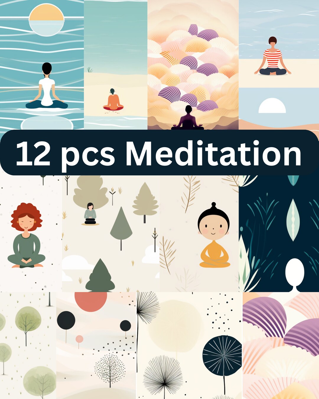 Meditation Patterns Digital Paper Yoga Pose and Mindfulness - Etsy