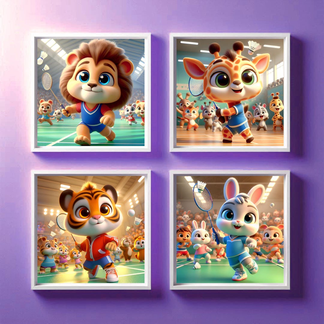 Printable Animal Badminton Wall Art Set of 4 | Jungle Classroom Nursery ...