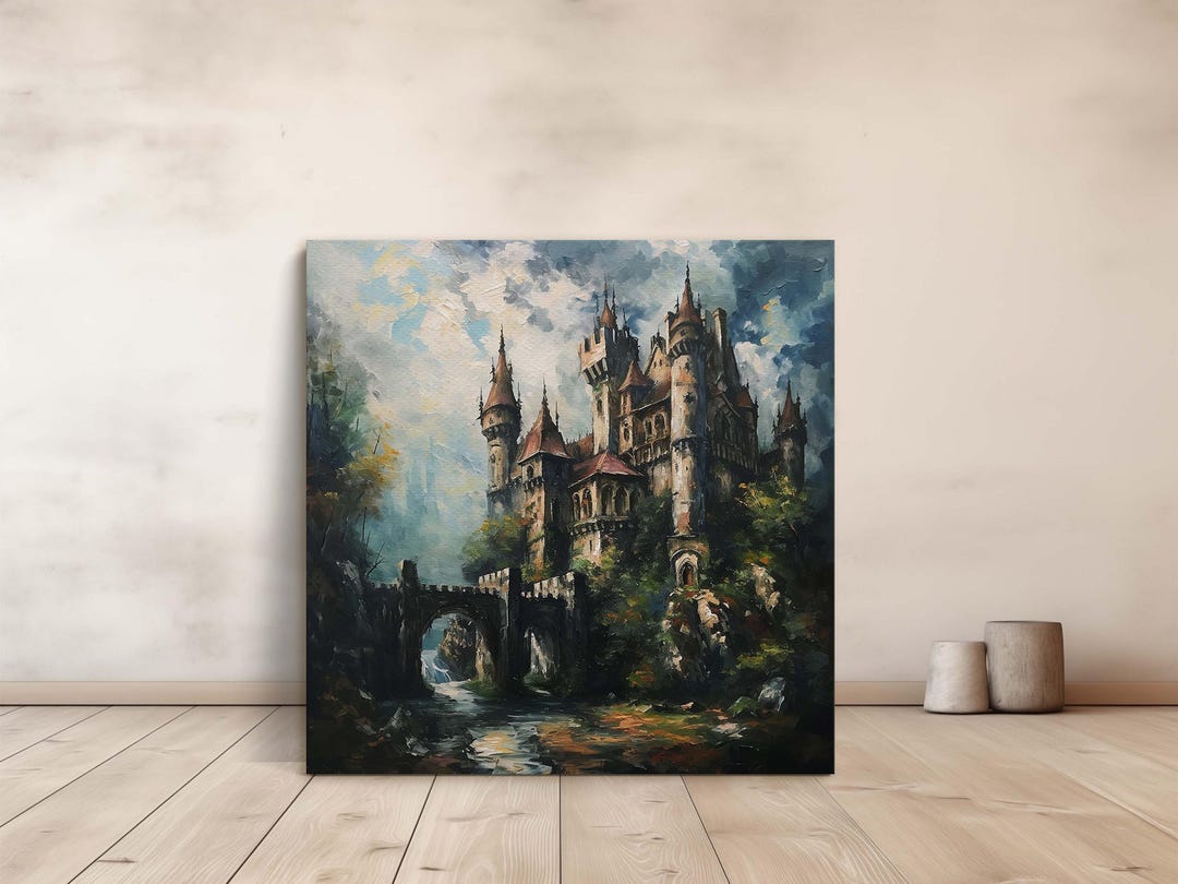 Art Medieval Painting With Frame, Fantasy Oil Canvas Castle, Home Decor ...