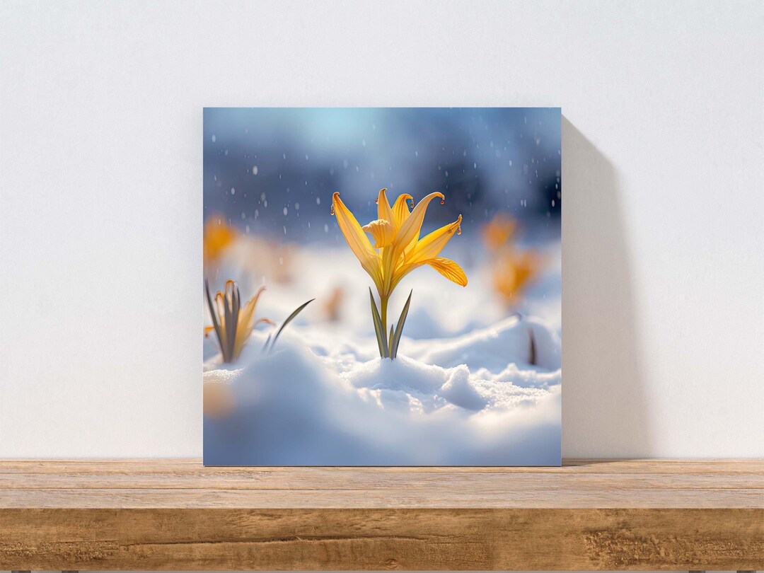 Canvas Cute Framed Flower Picture Golden Flower in the Snow Kitchen ...