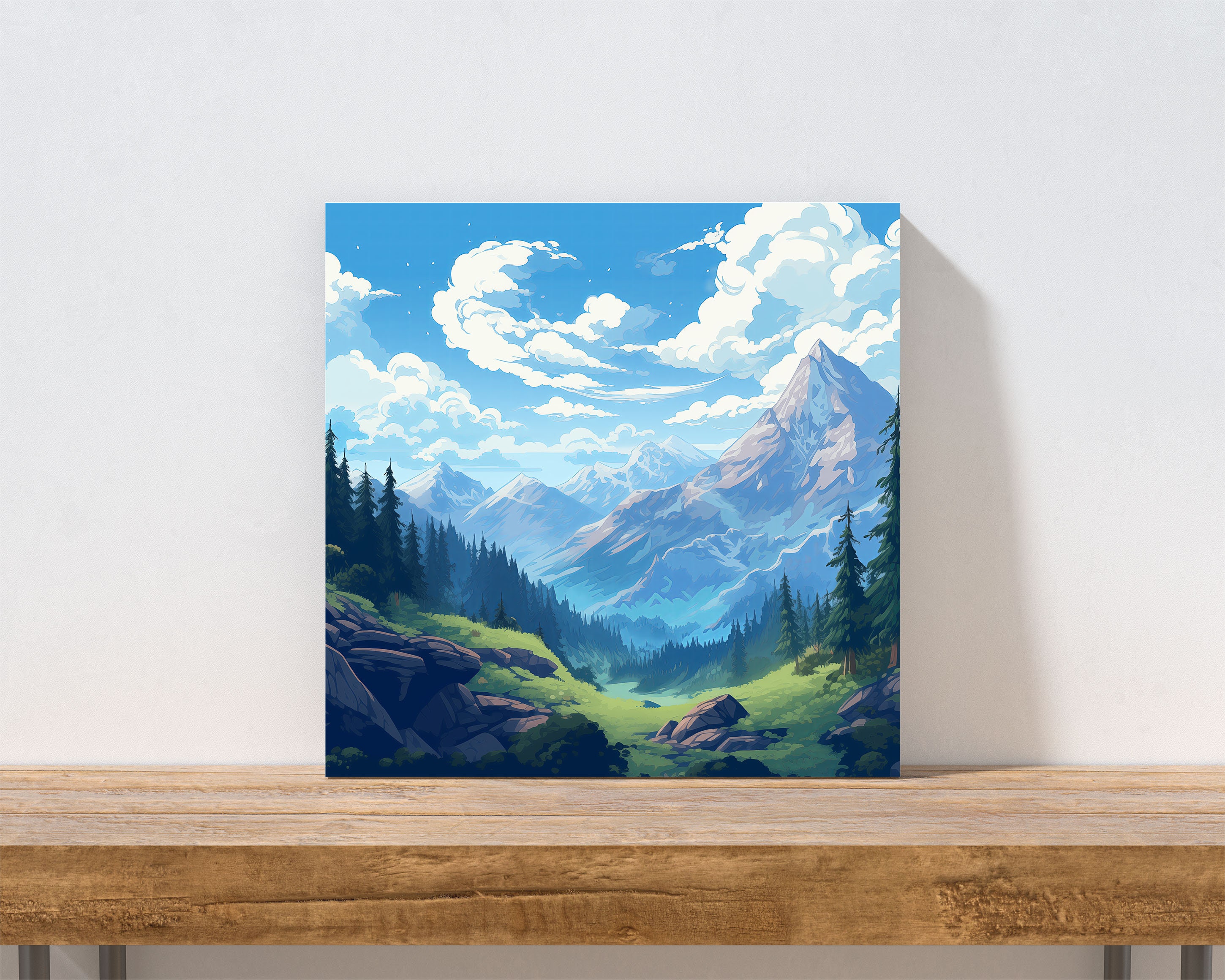2D Game Background Mountain Valley Art, Framed Canvas, Wall Hanging ...