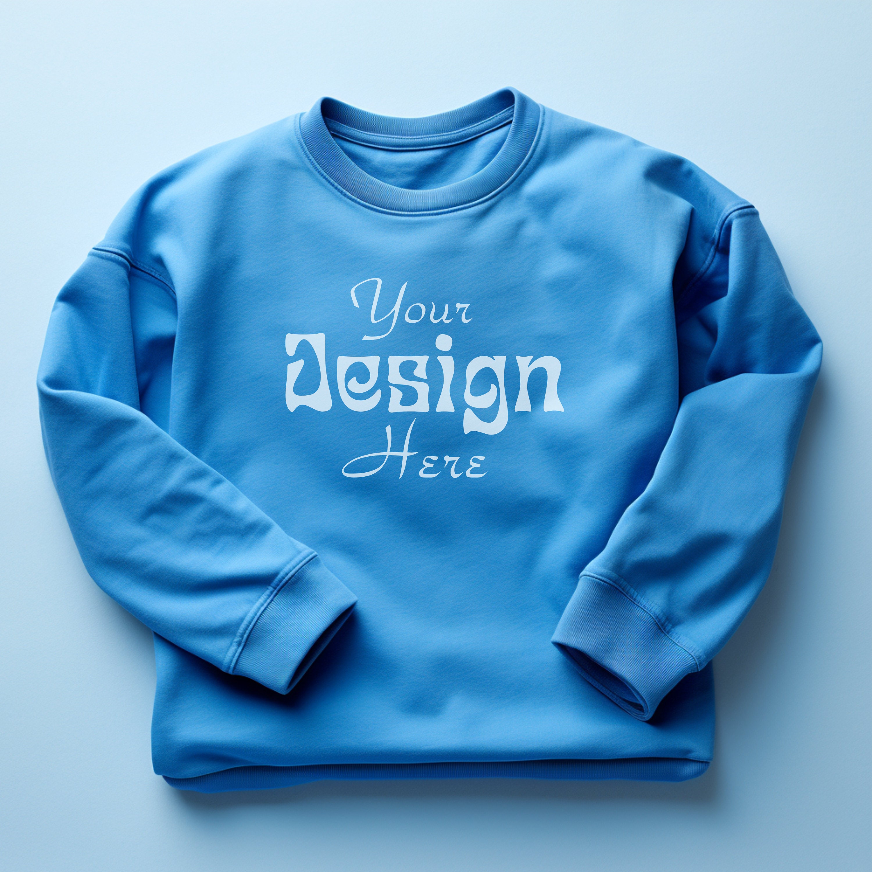 Cute Light Blue Sweatshirt Mockup, Gildan 18000 Mockup, Blue Sweatshirt ...