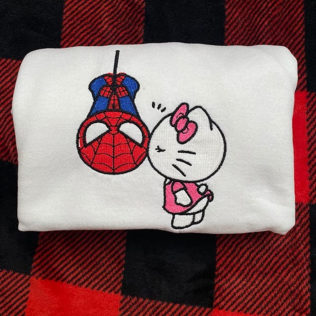 Hello Kitty Meets Spider-Man Kissing Inspired Embroidered - Etsy Portugal