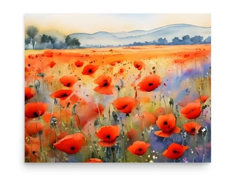 Poppies Field Watercolor Painting California Poppy Print Poppies Meadow ...