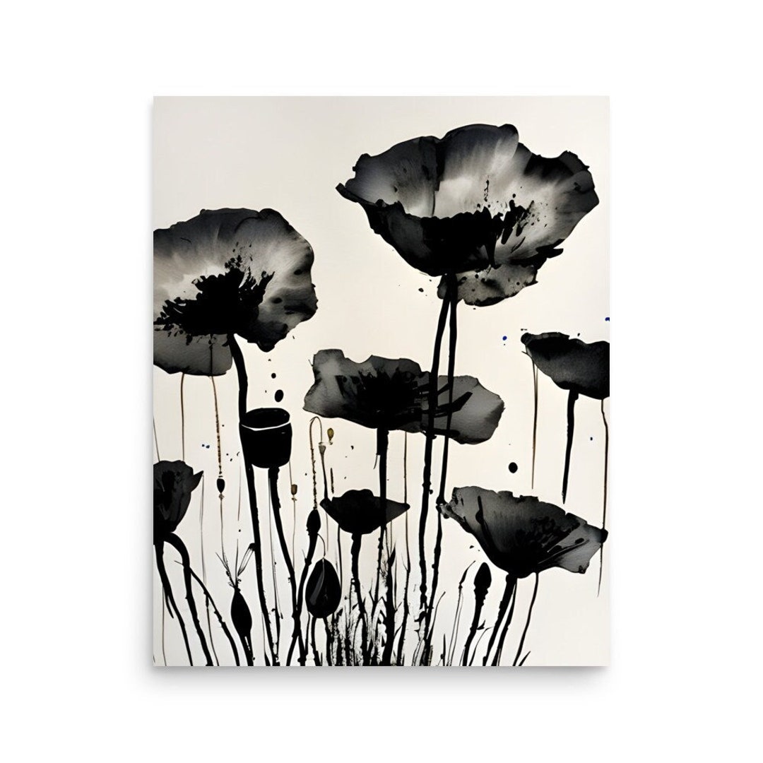 Poppy Sketch Art Print: Watercolor and Ink Botanical Flowers - Etsy