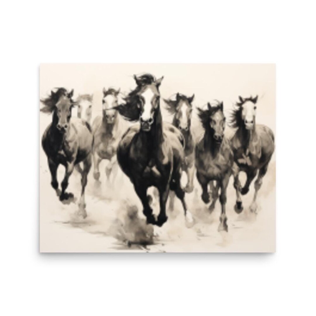 Galloping Horses Art Print: Watercolor Herd, Farmhouse Wall Decor - Etsy
