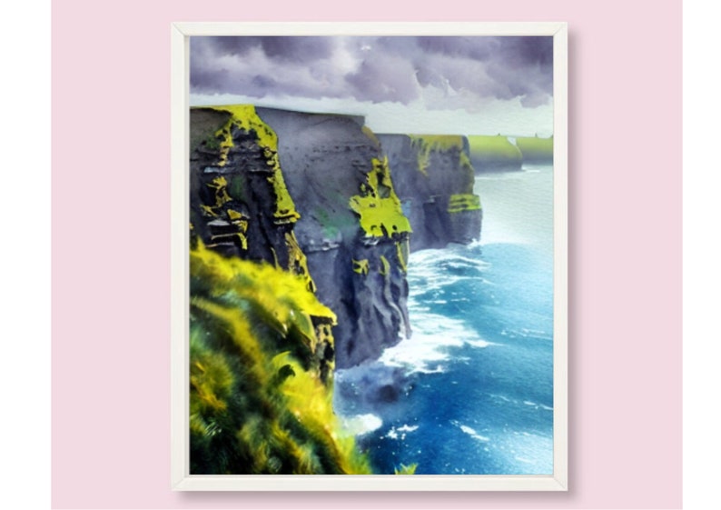 Cliffs of Moher Watercolor Art Print: Irish Coastal Landscape Wall ...