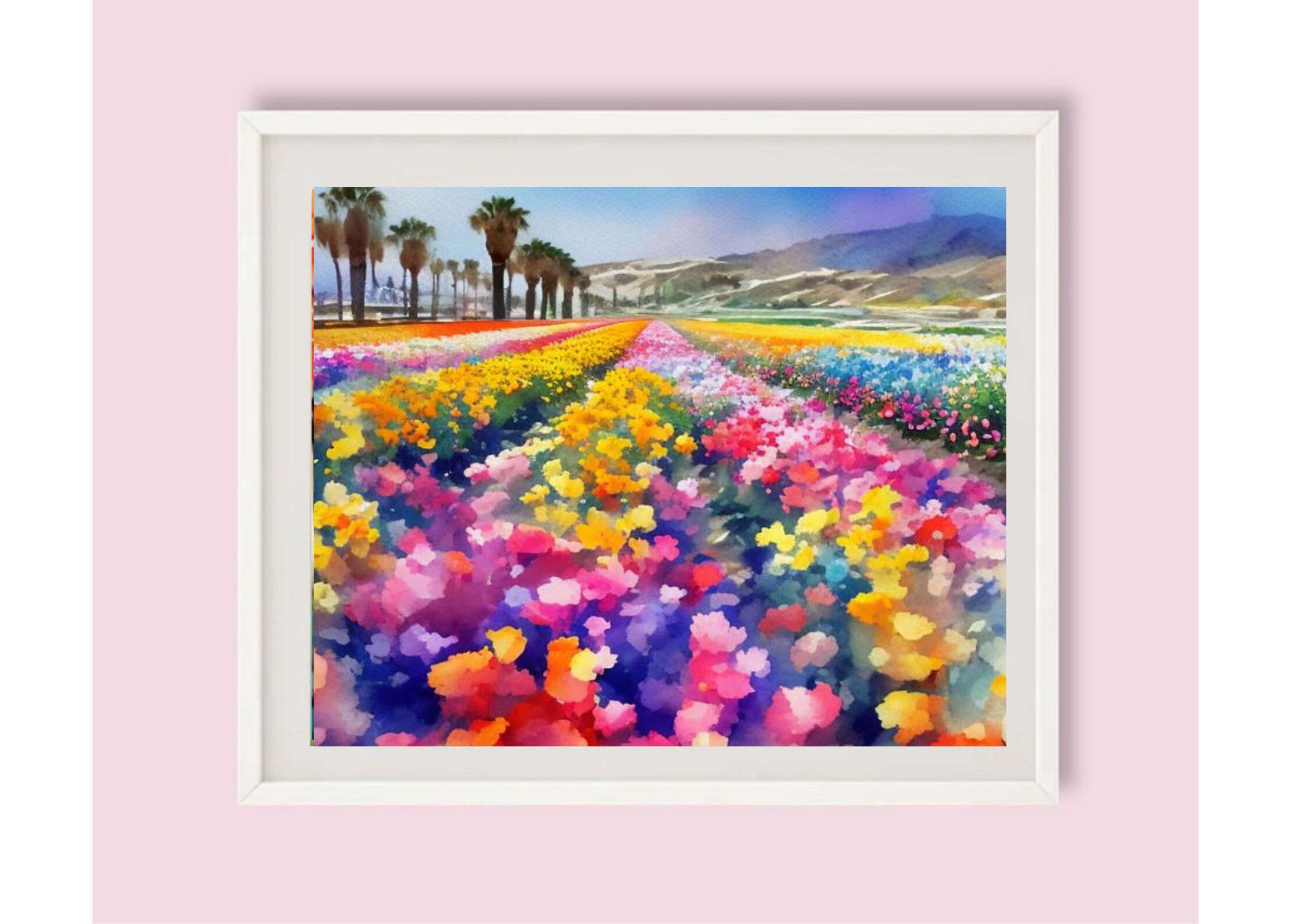 California Painting Carlsbad Flower Fields Watercolor Art Print ...