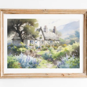 Scottish Cottage Watercolor Art Print: Country Landscape Painting - Etsy