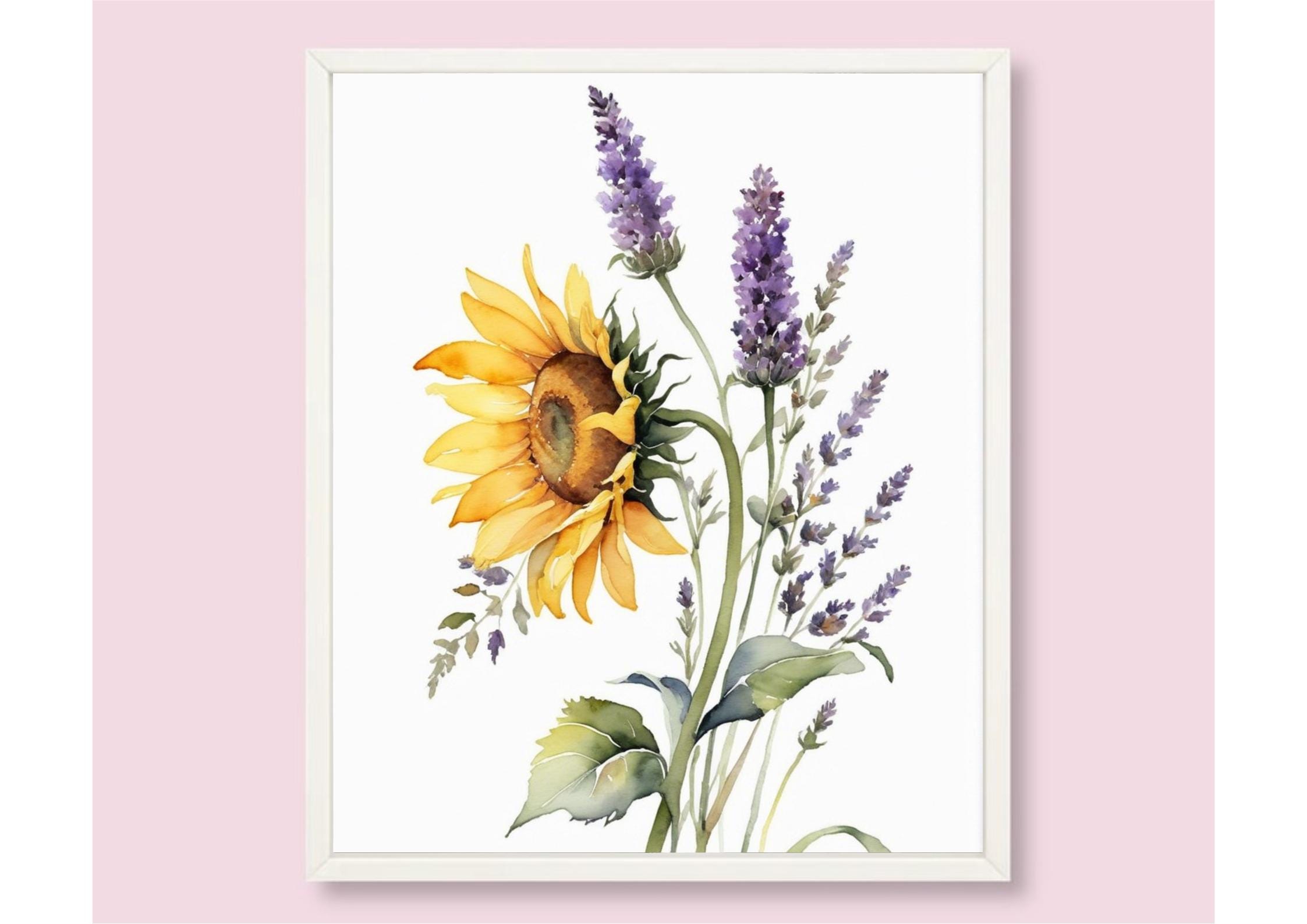 Sunflower and Lavender Watercolor Art Print: Autumn Floral Bouquet - Etsy