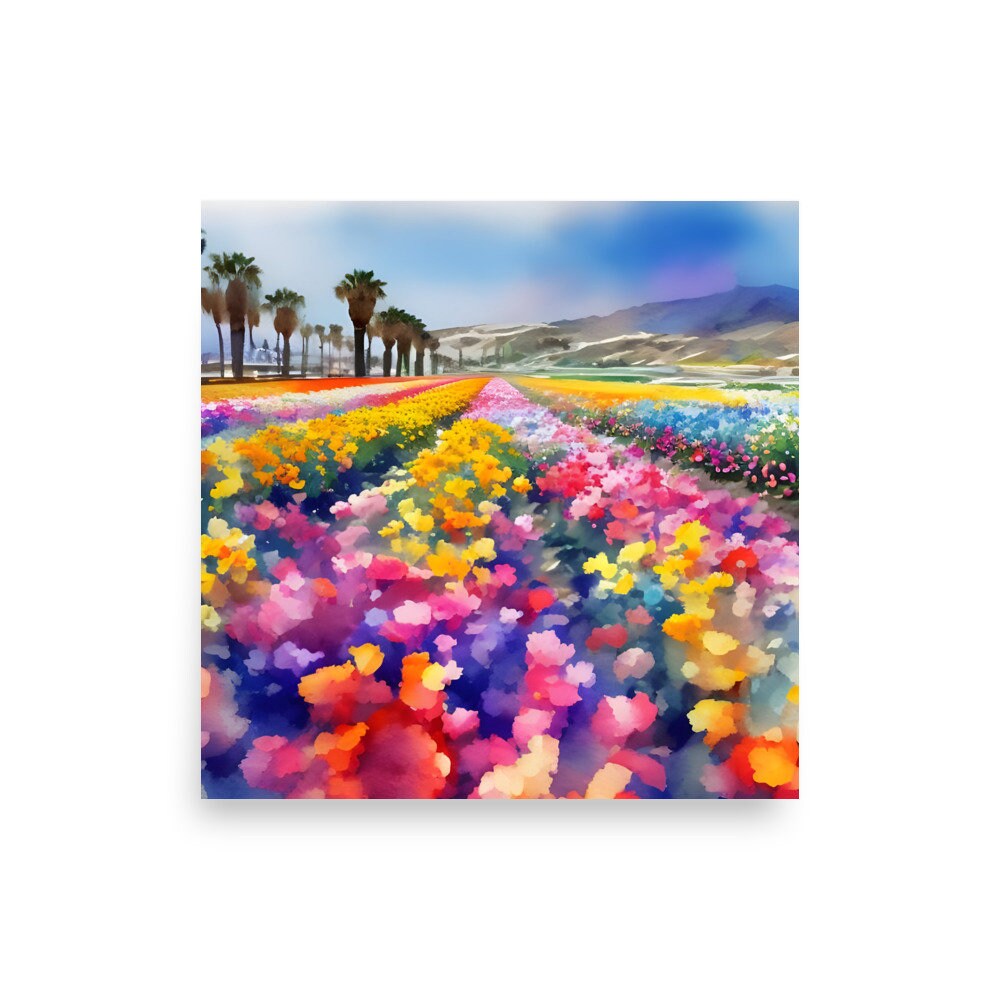 California Painting Carlsbad Flower Fields Watercolor Art Print ...