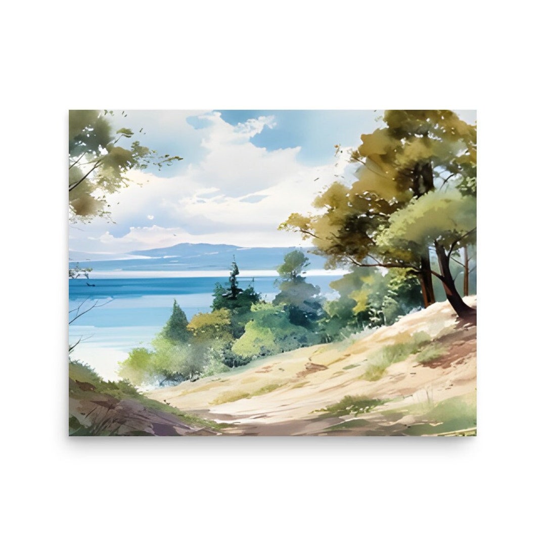 Lake Superior Watercolor Painting: Panoramic Landscape Art Print - Etsy