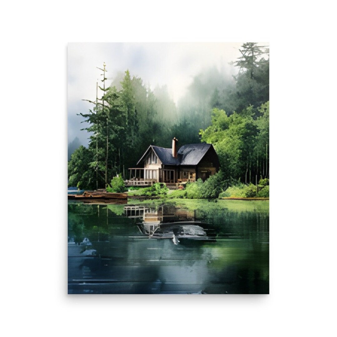 Adirondack Painting Lake Cabin Watercolor Art Lake George Print ...