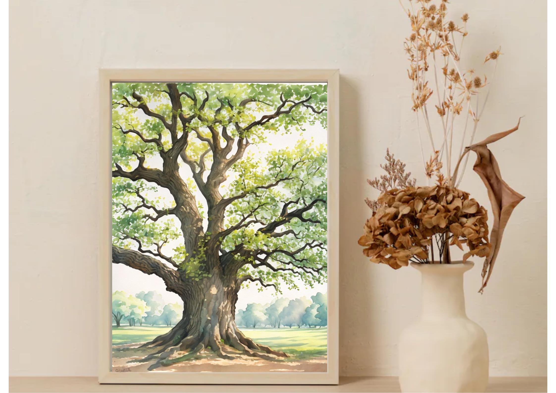 Oak Tree Painting Old Tree Watercolor Art Print Louisiana Oak Park ...