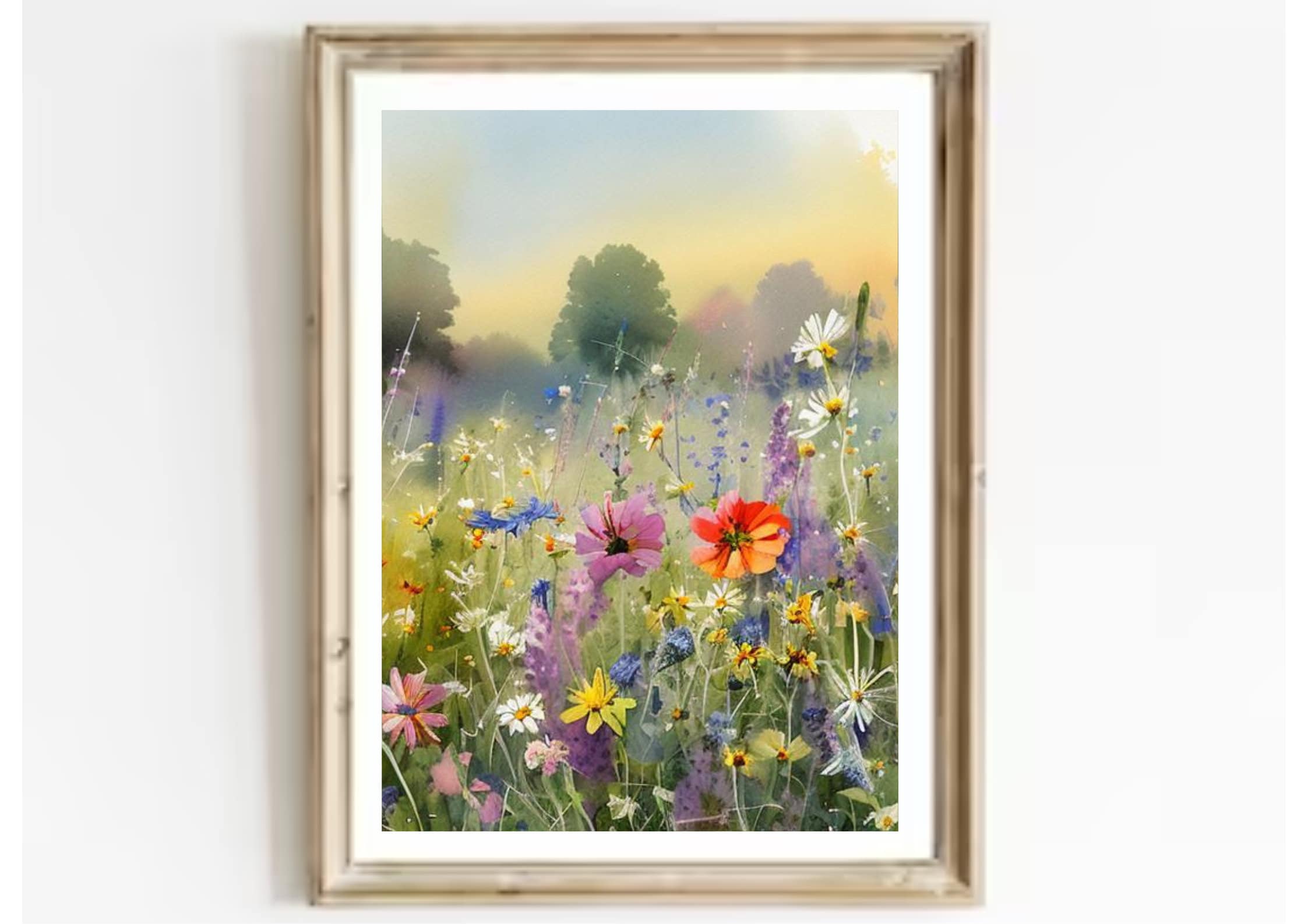 Wildflower Meadow Watercolor Art Print: Panoramic Landscape - Etsy
