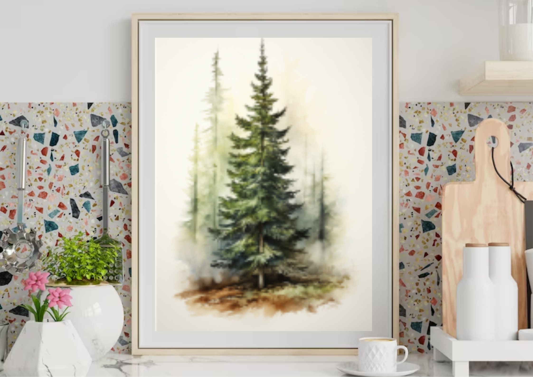 Pine Tree Watercolor Art Print: Botanical Farmhouse Wall Decor - Etsy