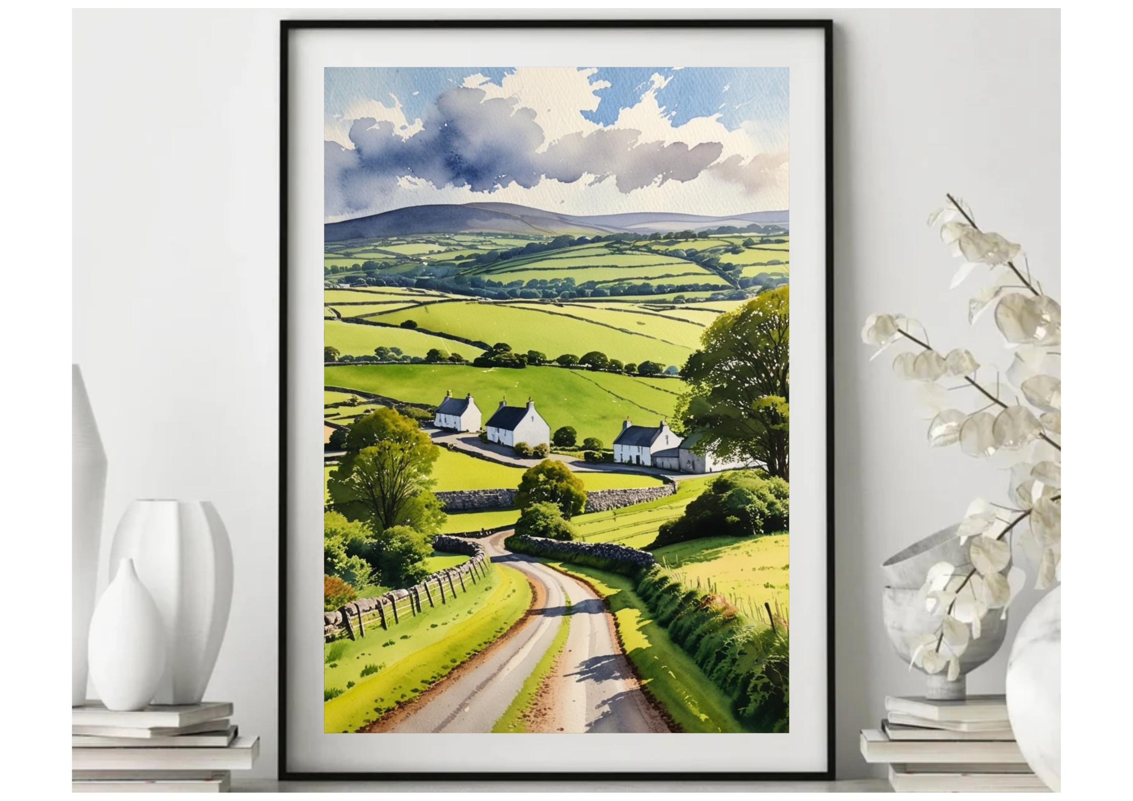 Irish Countryside Watercolor Art Print: Ireland Landscape - Etsy