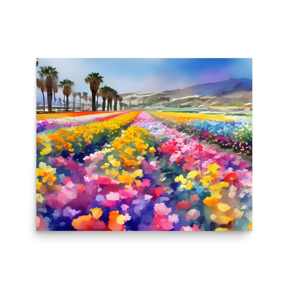 California Painting Carlsbad Flower Fields Watercolor Art Print ...