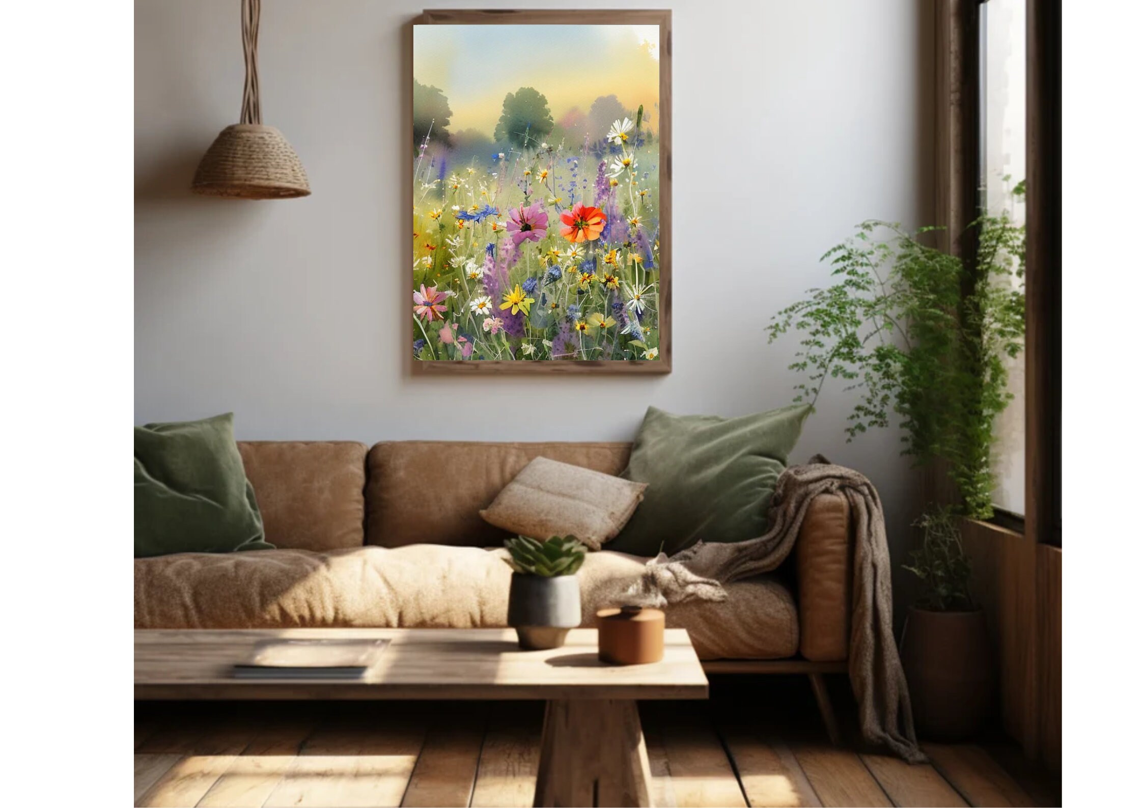 Wildflower Meadow Watercolor Art Print: Panoramic Landscape - Etsy
