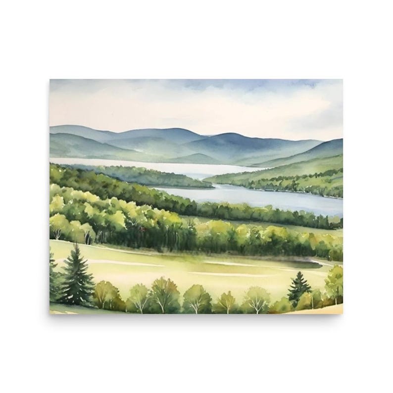 Vermont Mountain Lake Watercolor Art Print: New England Landscape - Etsy