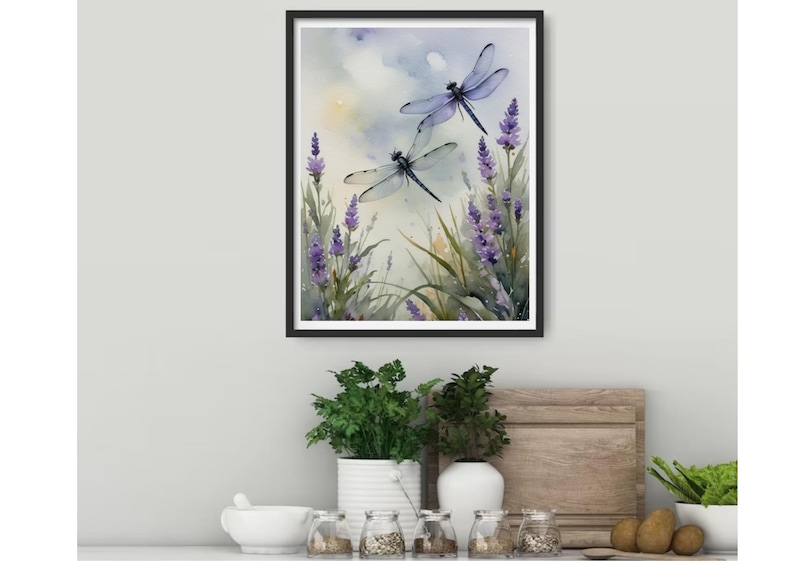 Dragonfly and Lavender Meadow Watercolor Art Print - Etsy