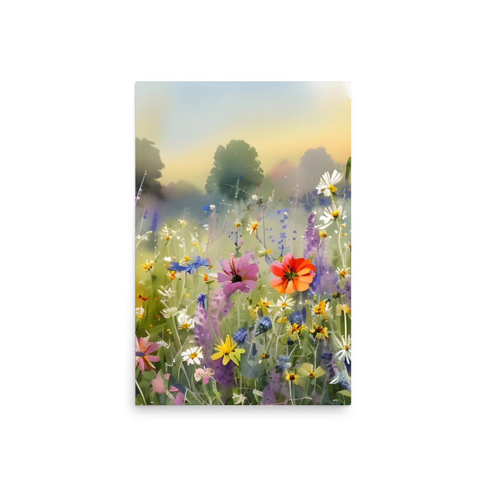Wildflower Meadow Watercolor Art Print: Panoramic Landscape - Etsy