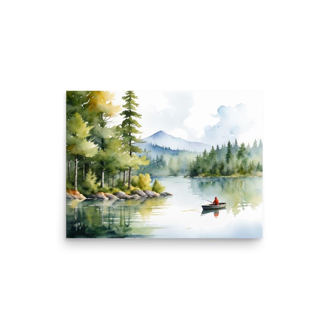 Eagle Lake Acadia Art Print: Fisherman Rowboat Watercolor Painting - Etsy