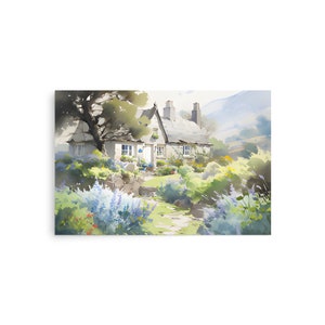 Scottish Cottage Watercolor Art Print: Country Landscape Painting - Etsy